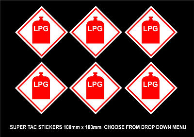 LPG GAS super tac vinyl stickers 100mm x 100mm packs of 1, 2, 4, 6 or 8 ...