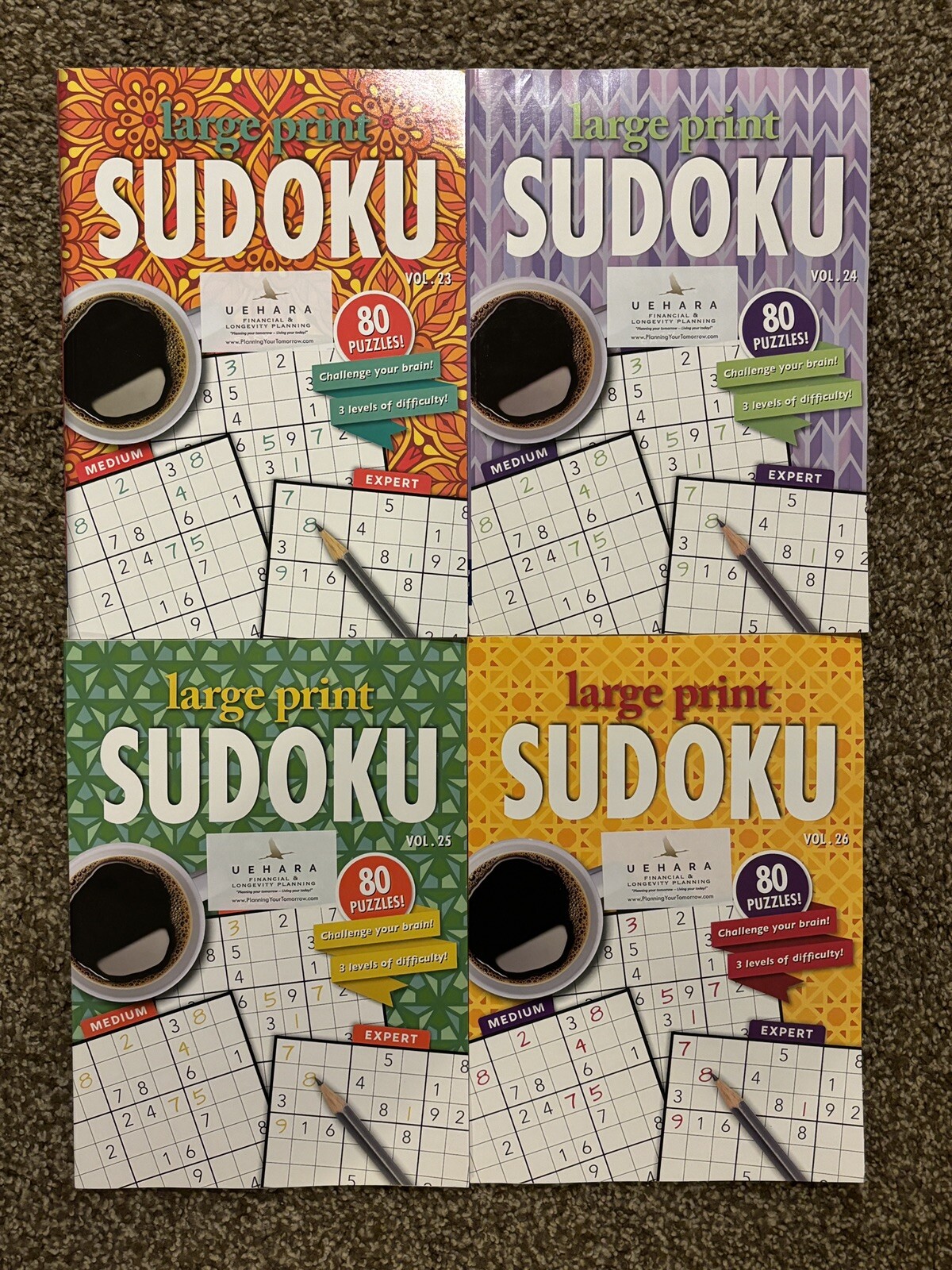 NEW Lot of 4 Large Print Sudoku Puzzle Books by Papp 80 Puzzles Each ...