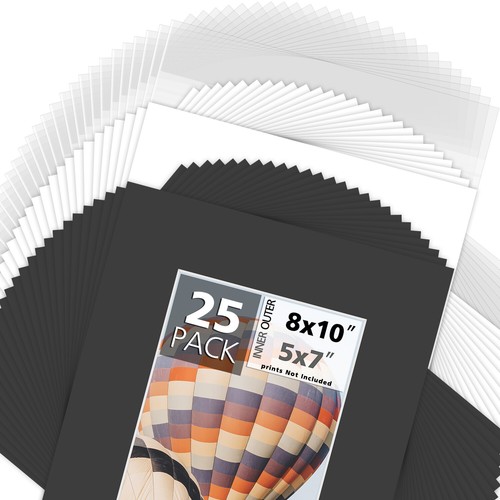 8x10 Picture Mat Set for 5x7 Photo White Core Matte & Backing Board ...