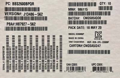 Intel BBS2600BPQR S2600BPQR VGA 165W High Performance Computing Server ...