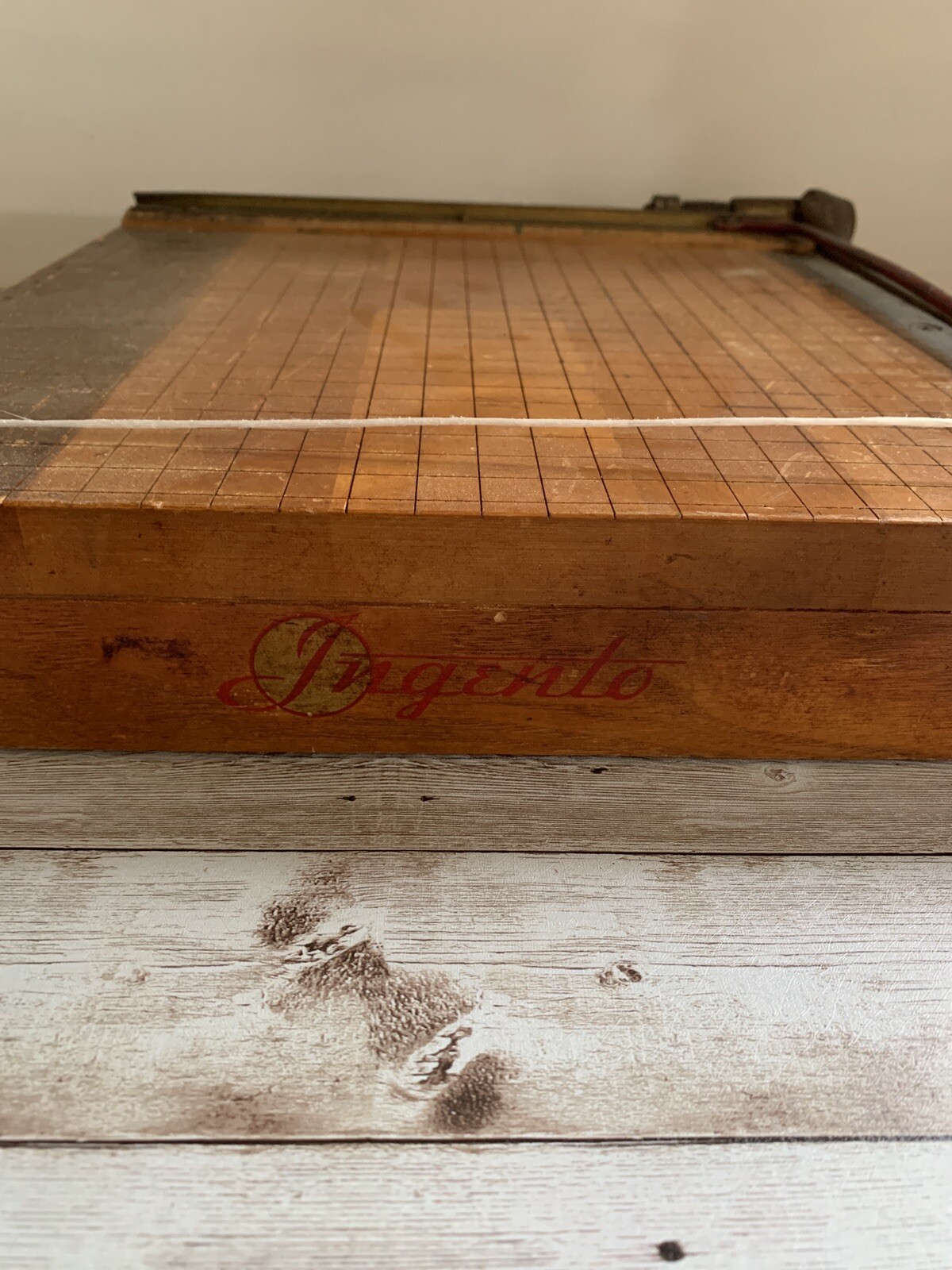 Vintage Ingento No 4 Wood Cast Iron Paper Cutter Trimmer 12" Guillotine ...