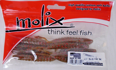 Molix- 4.5" S-Stick (8pcs)- Sneaky Stick- #25 Green Pumpkin Red Flake ...