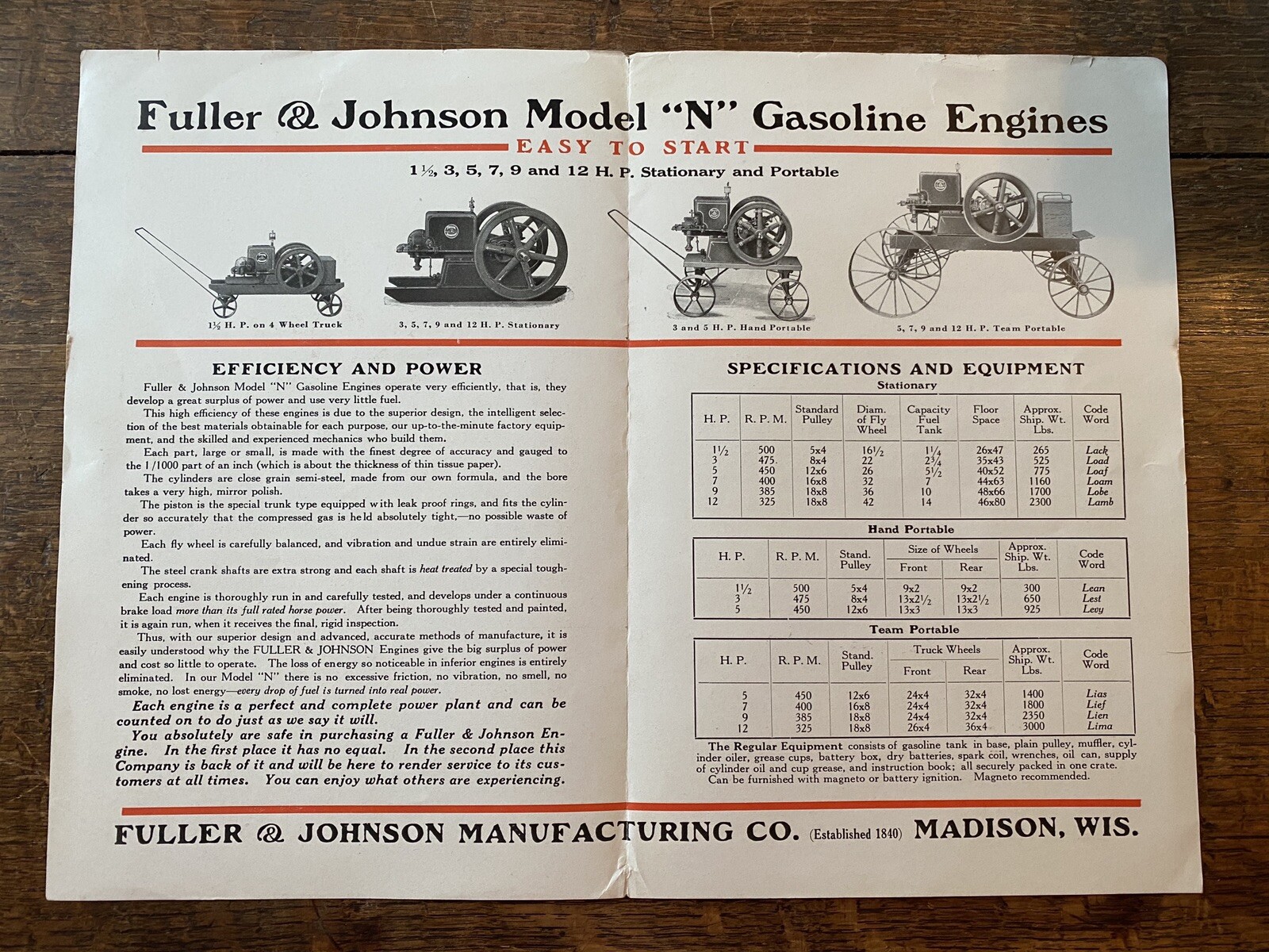 Fuller & Johnson Hit Miss Gas Gasoline Engine Advertising Catalog ...