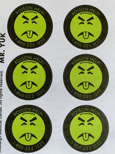 Mr. Yuk Stickers 100 Stickers (10 Sheets) Yuck Poison Control FREE SHIP ...