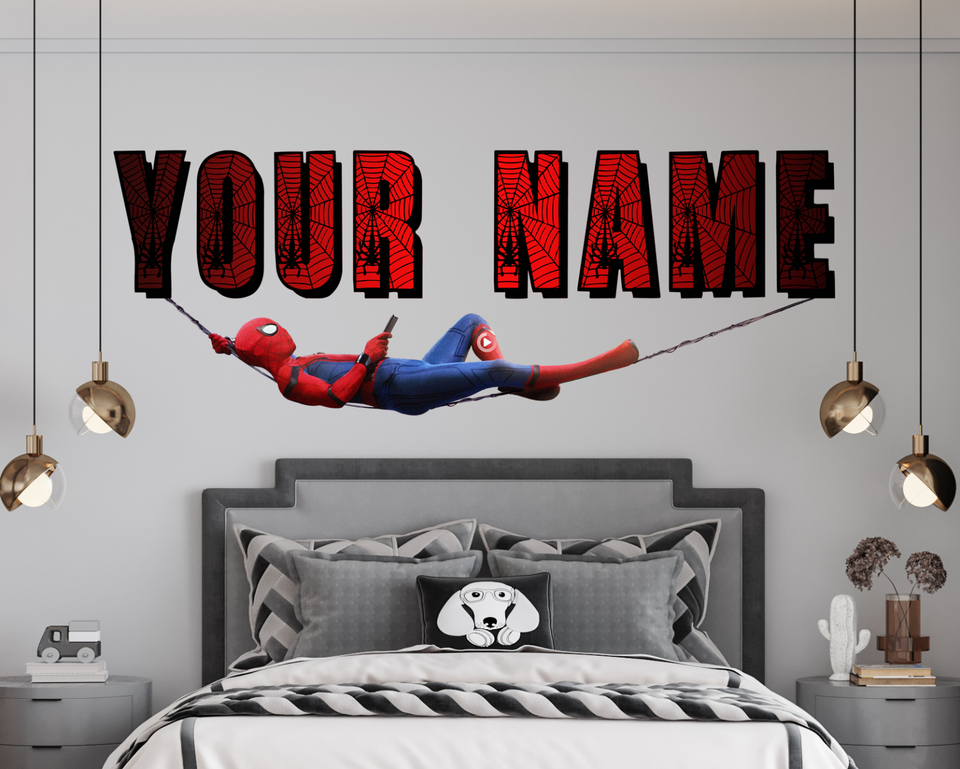 Spider-man Personalised Custom Name Decal Wall Sticker Superhero Decor ...
