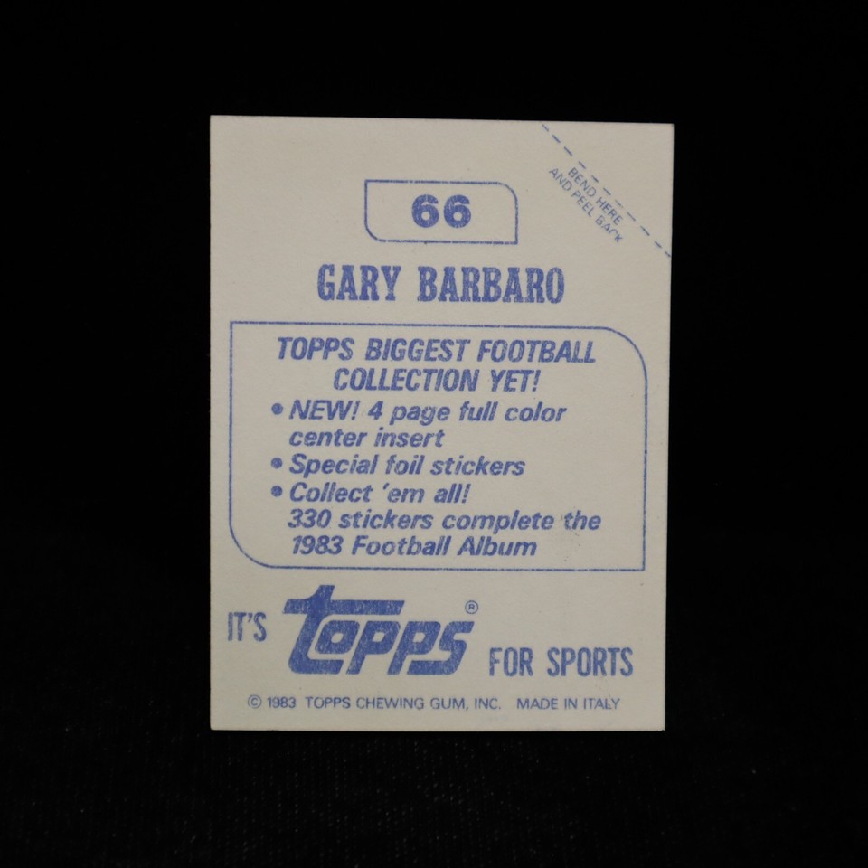 1983 Gary Barbaro Kansas City Chiefs Topps Sticker #66 | eBay