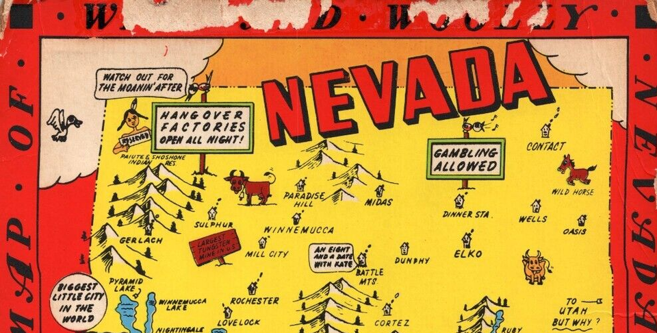 Nevada Map King Size Mapcard Vintage 1953 Large Postcard 8.5"x5.5" Pony ...