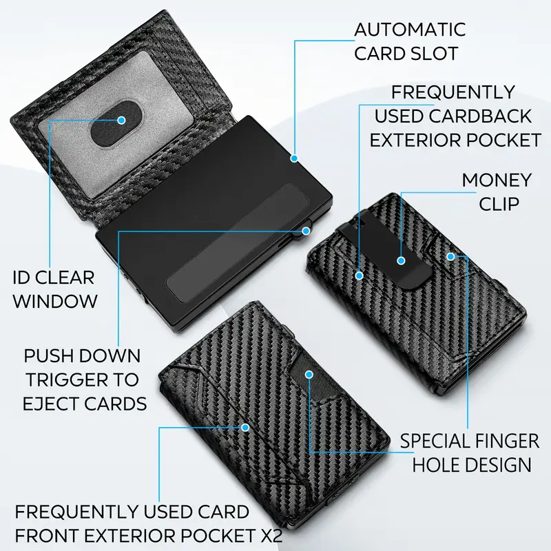 Mens Money Clip Minimalist Wallet, Pop Up Metal Card Holder Slim Wallet ...