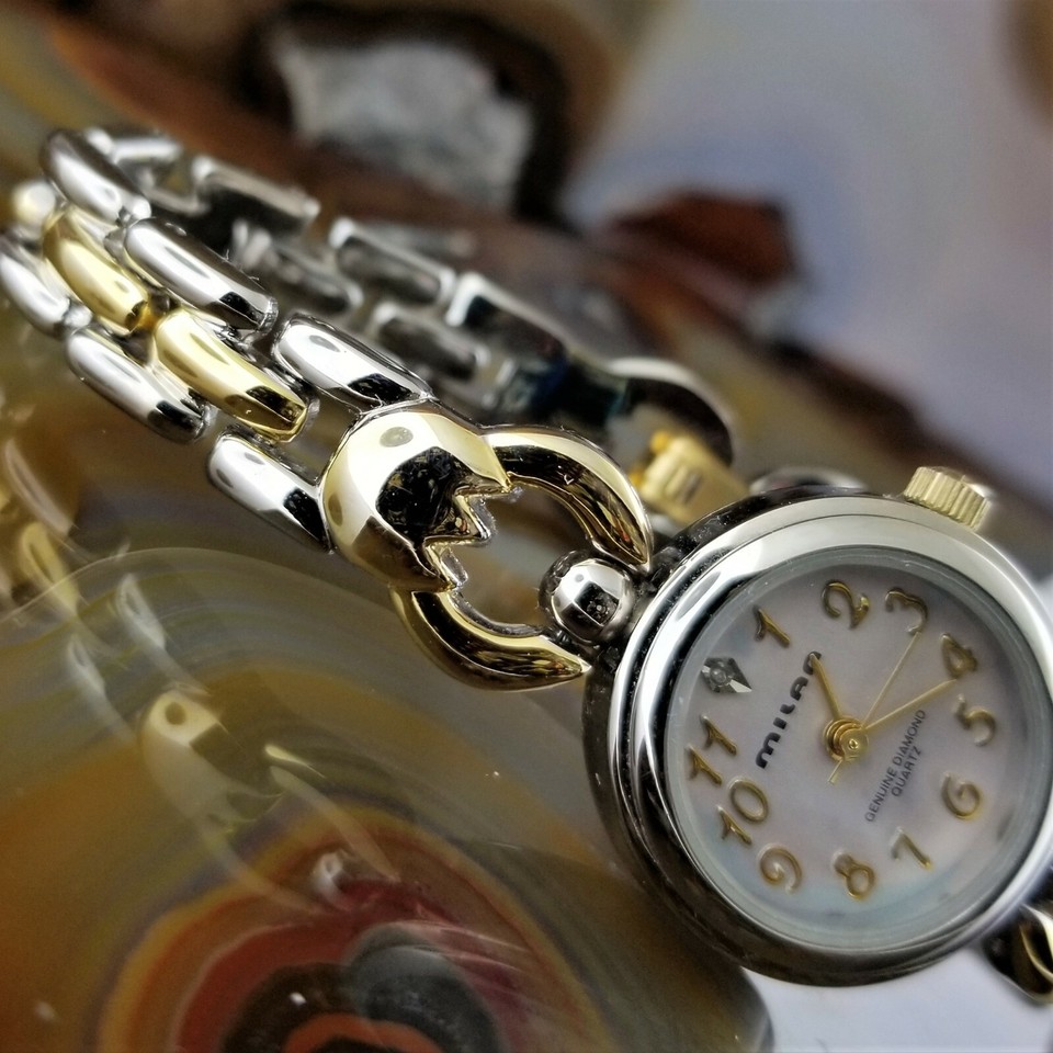 Women's MILAN Gold & Silver Diamond Accent Tulip Link Bracelet Watch | eBay