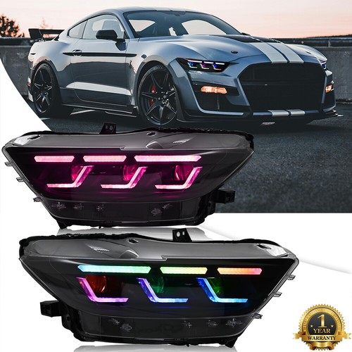 Pair RGB LED Headlights For Ford Mustang 2015 2016 2017 Head Front Lamp ...