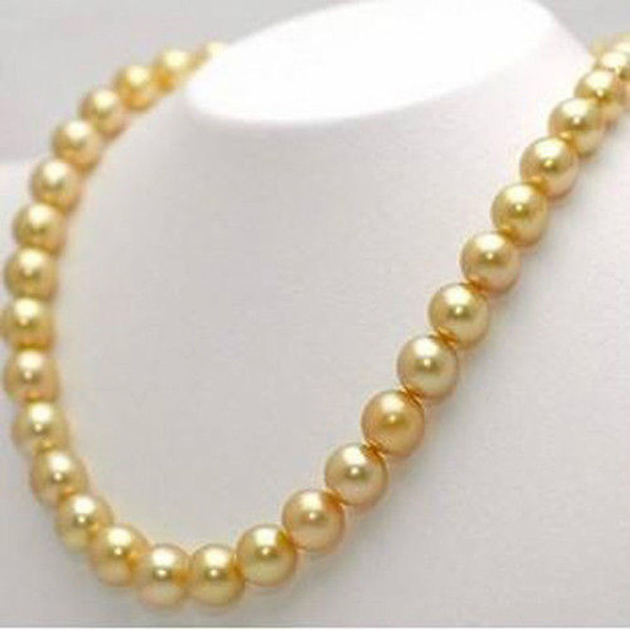 Long 18"- 48" 8mm 10mm 12mm Golden Akoya Shell Pearl Round Beads ...
