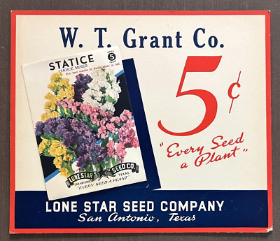 Ca1950 W.T. Grant Co. & Lone Star Seed Co. 5¢ Seed Packets Sign ...