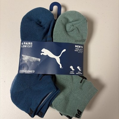 Puma Men’s Low Cut Socks 6 Pack Solid 253 Blue Green Size Large 10 13 ...