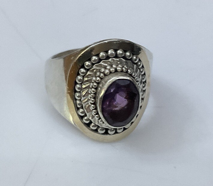 Vintage Suarti BA Sterling Silver 925 18k Gold Amethyst Band Ring Size ...