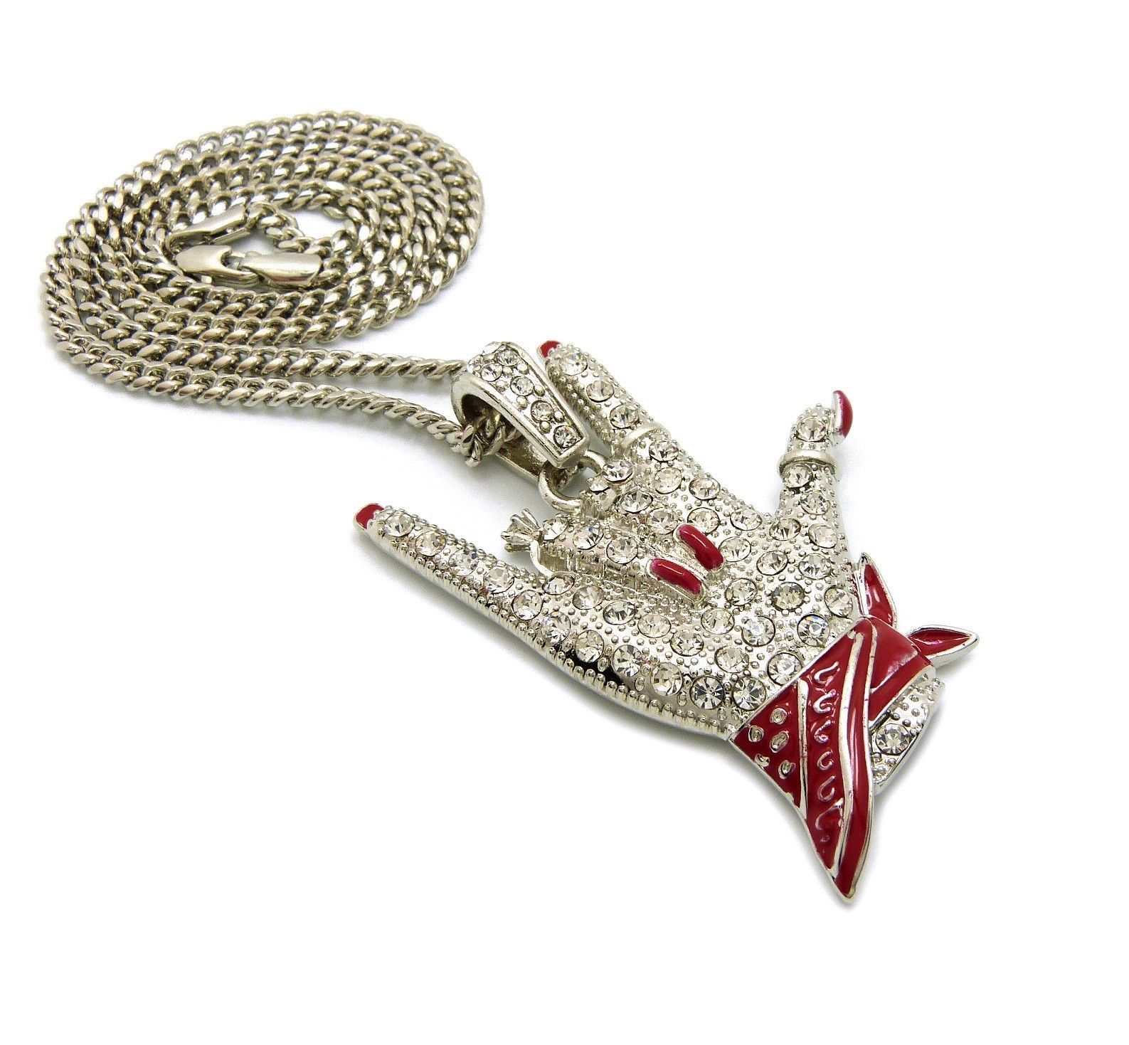 Women's Cardi B I Love You Hand Sign Pendant & 24" Box, Cuban Chain ...