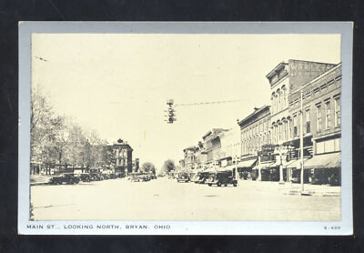 BRYAN OHIO DOWNTOWN MAIN STREET SCENE OLD CARS STORES VINTAGE POSTCARD ...