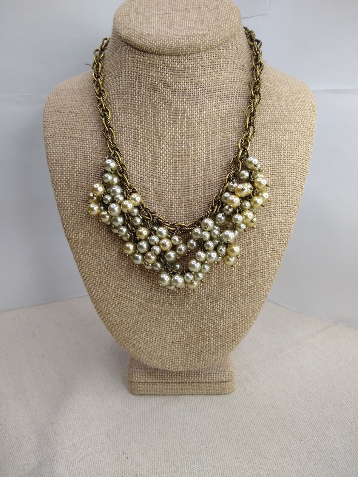 Vintage Heavy Bronze Tone Chain Necklace with Simulat… - Gem
