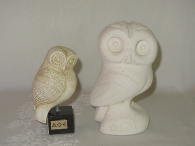 2 Vintage AOE Greek Owl of Alpha Theta Epsilon Figurine White Resin ...