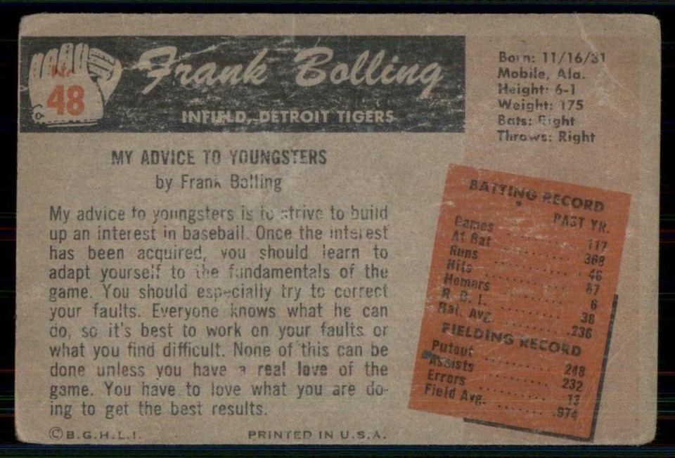 1955 Bowman #48b Milt Bolling | eBay