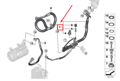 NEW BMW 3 F30, F80 A/C REFRIGERANT DISCHARGE HOSE 9337124 64539337124 ...