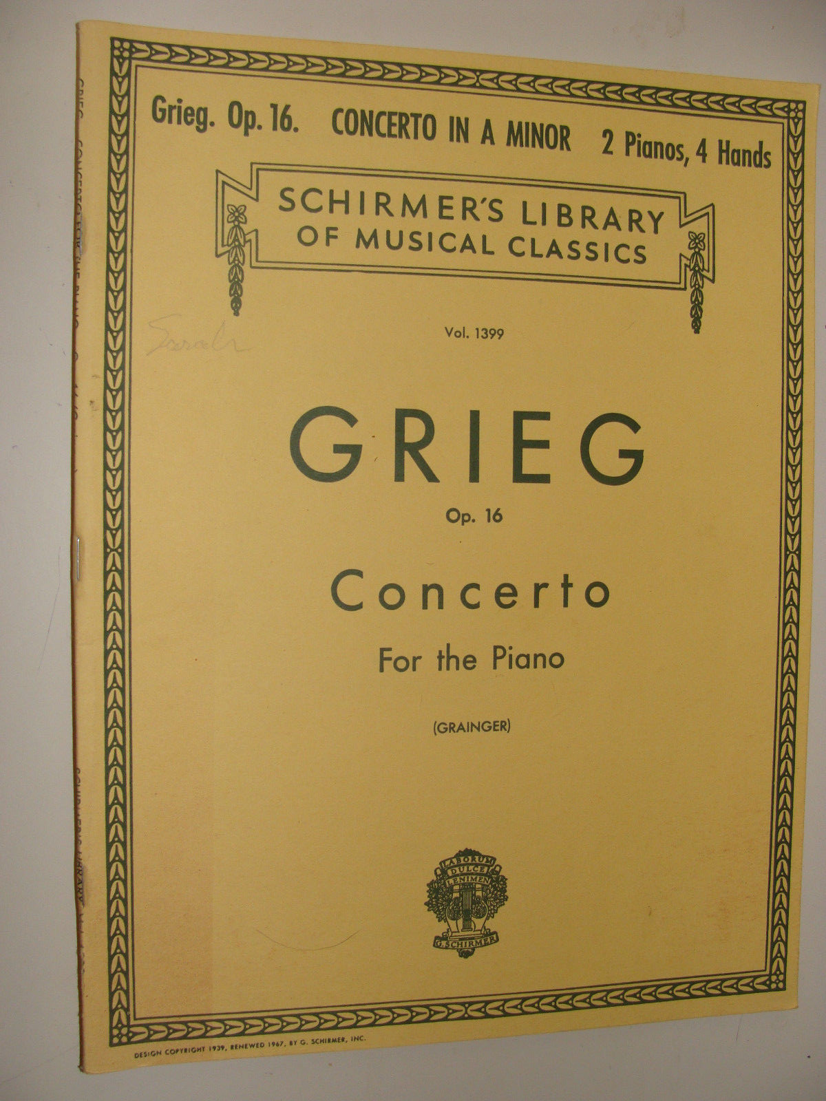 Edvard Grieg Op 16 Concerto in A Minor 2 pianos, 4 hands ed. Grainger ...