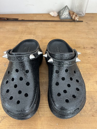 Pre-owned Crocs Classic Black Bar Glitter Stud platform Clog Women's ...