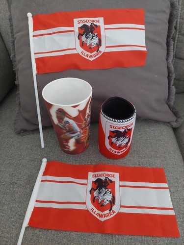 NRL St George Illawarra Dragons 2 Mini Flags , Can Cooler and Tumbler ...