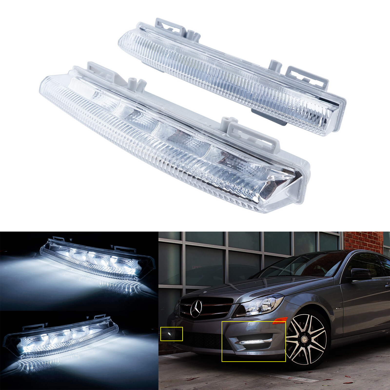 Pair LED DRL Daytime Running Light For Mercedes Benz W204 W212 R172 ...