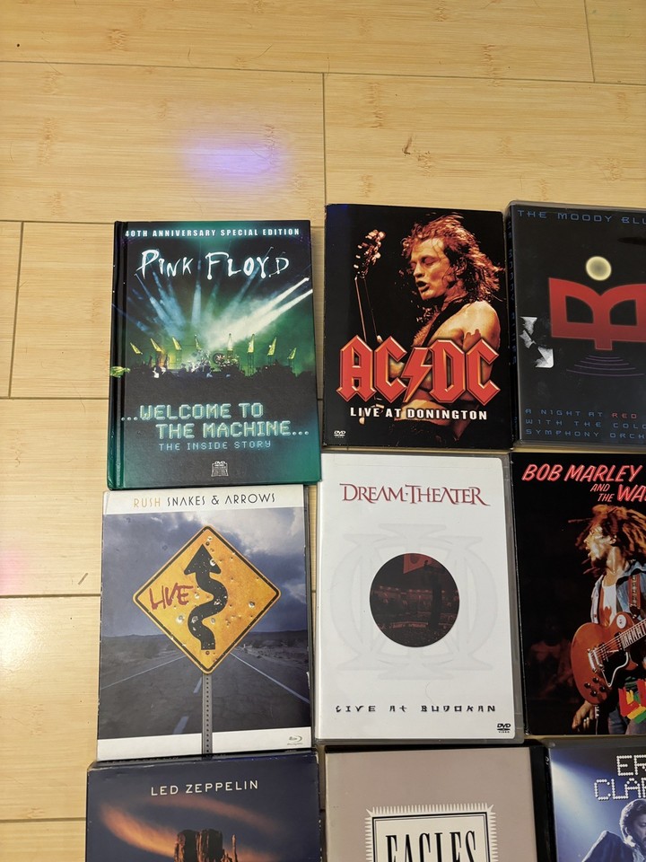 Lot Of 12 Rock Music DVDs AC/DC BOB PINK FLOYD RUSH ZEPPELIN JEFFERSON ...