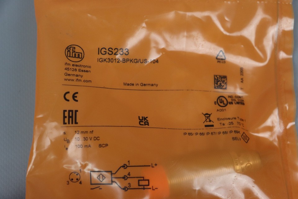 Ifm Igs233 Igk3012-Bpkg/Us-104 Inductive Sensor 10-30VDC Unused Ovp | eBay
