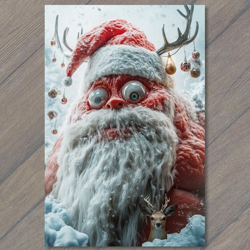 FLATCARD Scary Santa Claus Evil Grin Red Eyes Christmas Horror Holiday ...