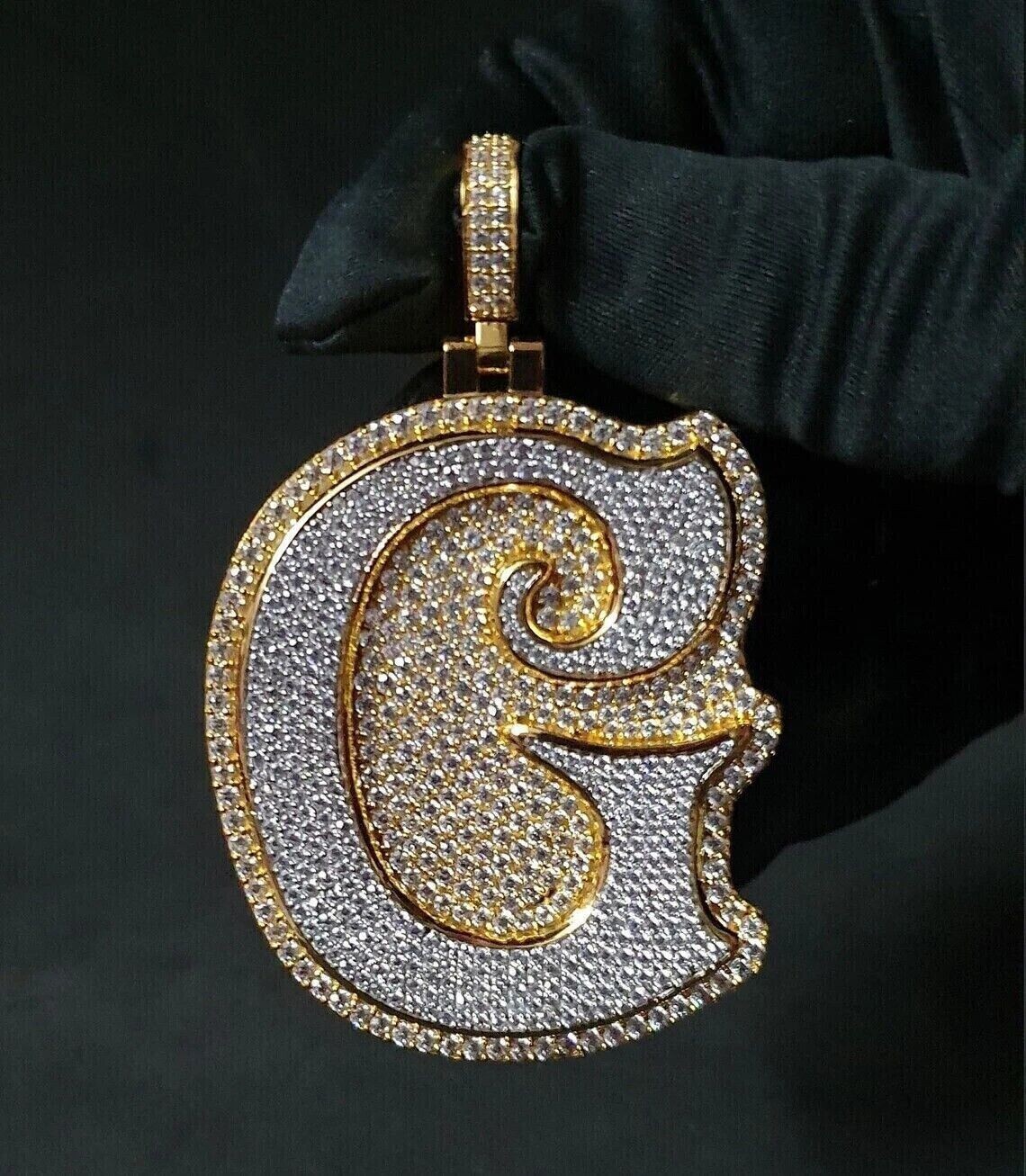 4 Ct Round Lab Created Diamond Initial "G" Letter Pendant 14k Yellow ...