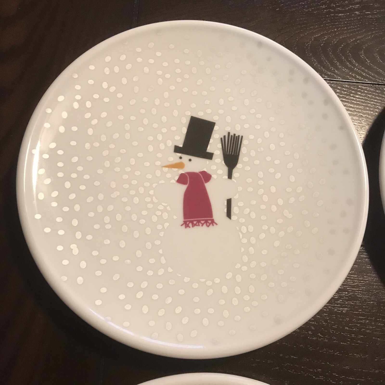 Set Of 4 Bodum SNOWMAN White Luncheon/ Salad Plates 8.5 inch Snowflakes ...