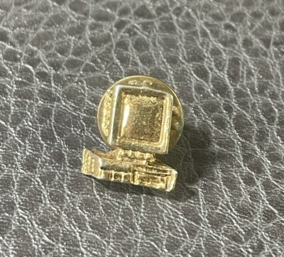 Vintage Computer Lapel Pin Hat Desktop Technology Mini Gold Tone Enamel ...