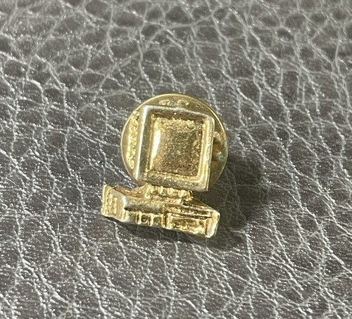 Vintage Computer Lapel Pin Hat Desktop Technology Mini Gold Tone Enamel ...
