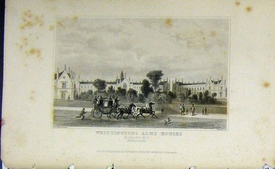 Original Old Antique Print C1850 Whittington Alms Houses Highgate Hill ...
