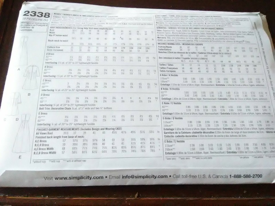 Simplicity 2338 Day to Evening Dresses Sleeve Variations Misses 10-18 ...