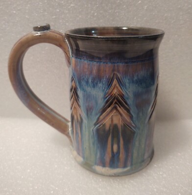 Greg Olson Pottery Stoneware Blue Brown Drip Glaze Coffee Mug Pine ...
