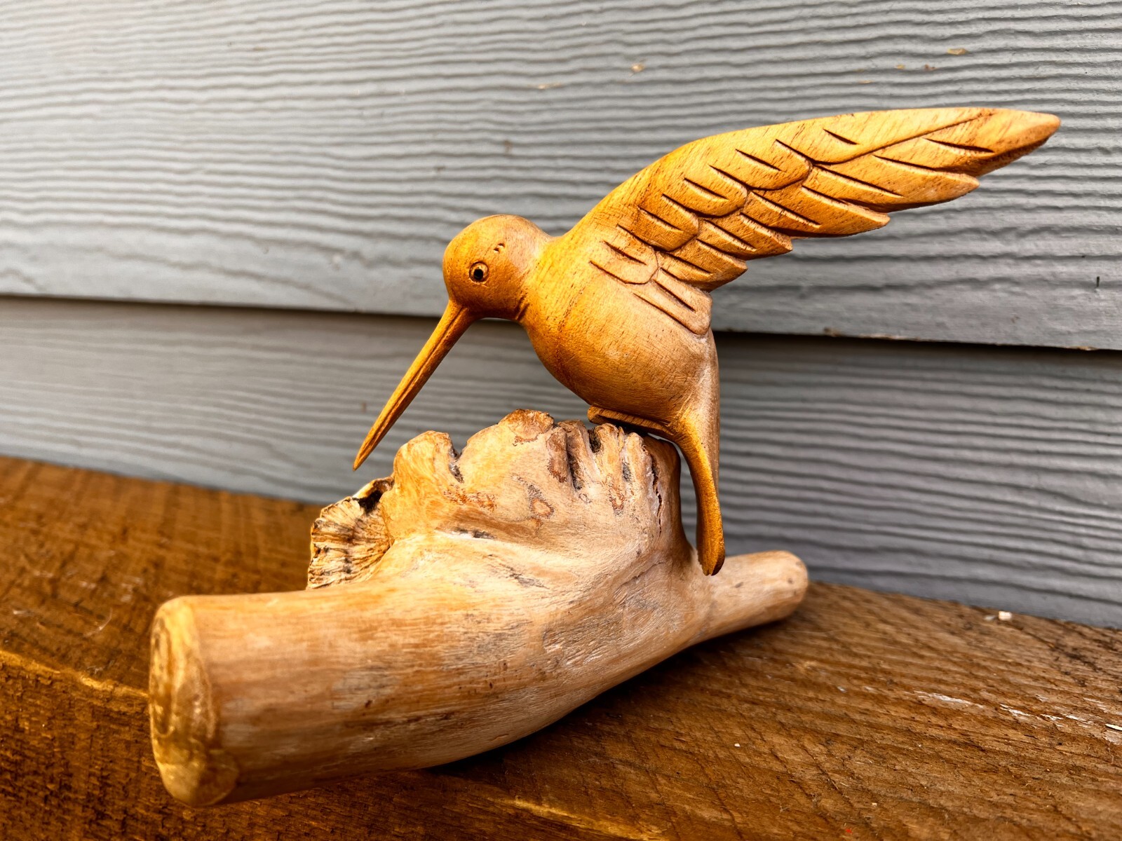 Hand Wooden Carved Hummingbird Bird Art Sculpture Carving Folk Art ...