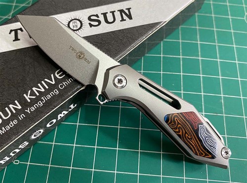 TWOSUN FLIPPER POCKET MINI MICRO KNIFE TITANIUM CF M390 TS35-FireAnt ...
