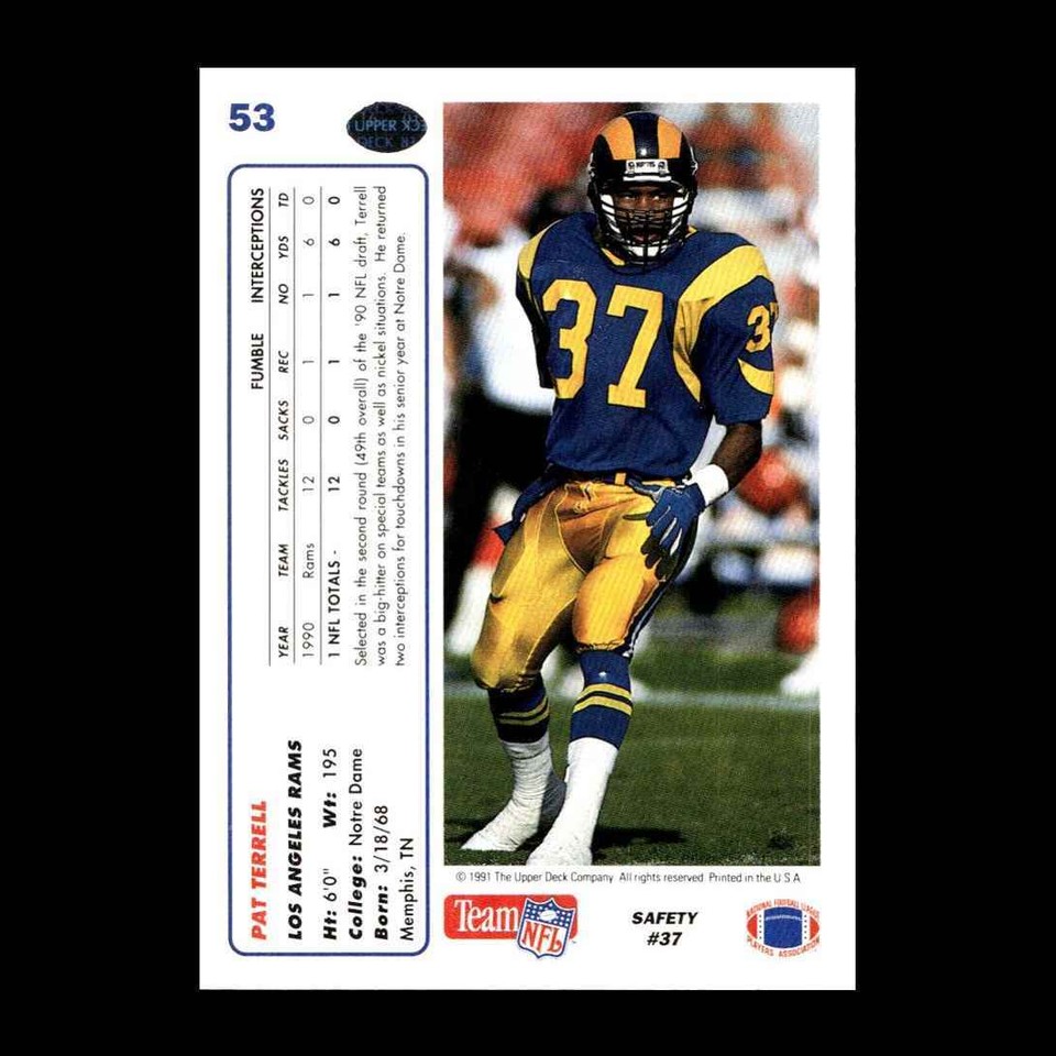 Pat Terrell 1991 Upper Deck Los Angeles Rams #53 R324H 40 | eBay