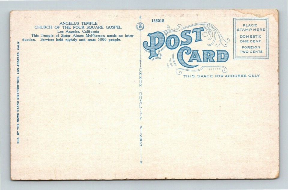 Los Angeles CA-California Angelus Temple, Church Of Four Square Vintage ...