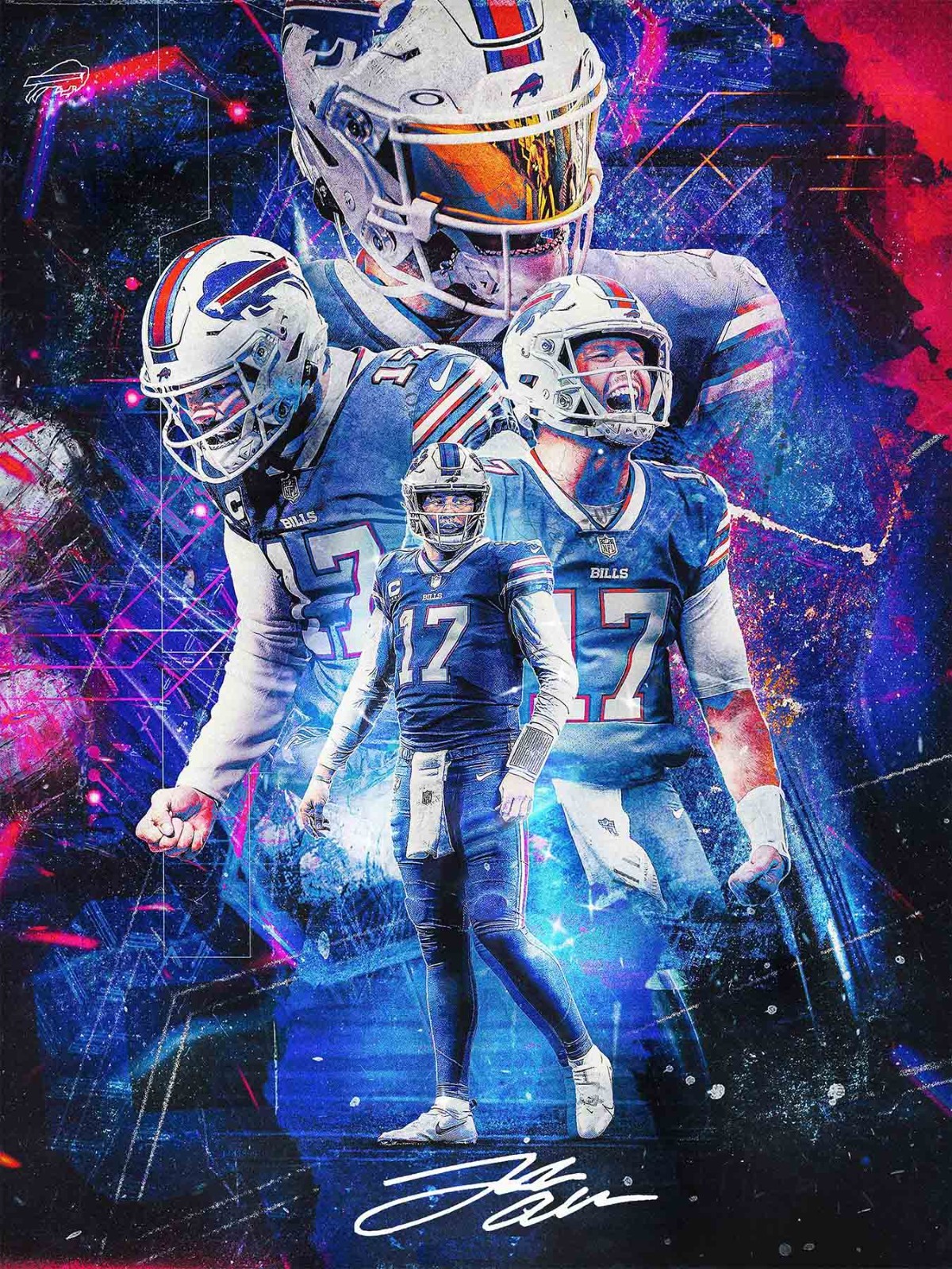 Josh Allen retro style poster Signed reprint 11x17 18x24 buffalo dive ...