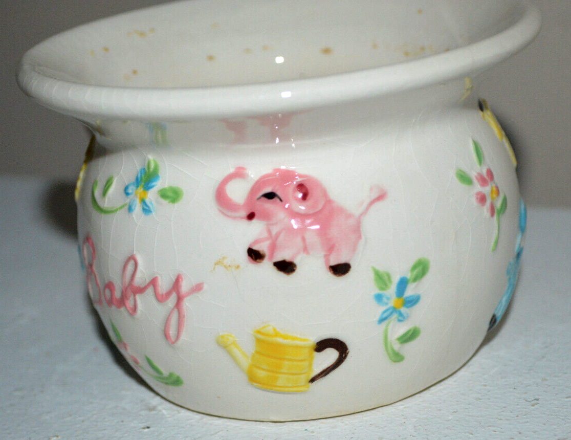VINTAGE INARCO BABY GIRL PLANTER LARGE CUP Lamb Elephant Pink Lettering ...