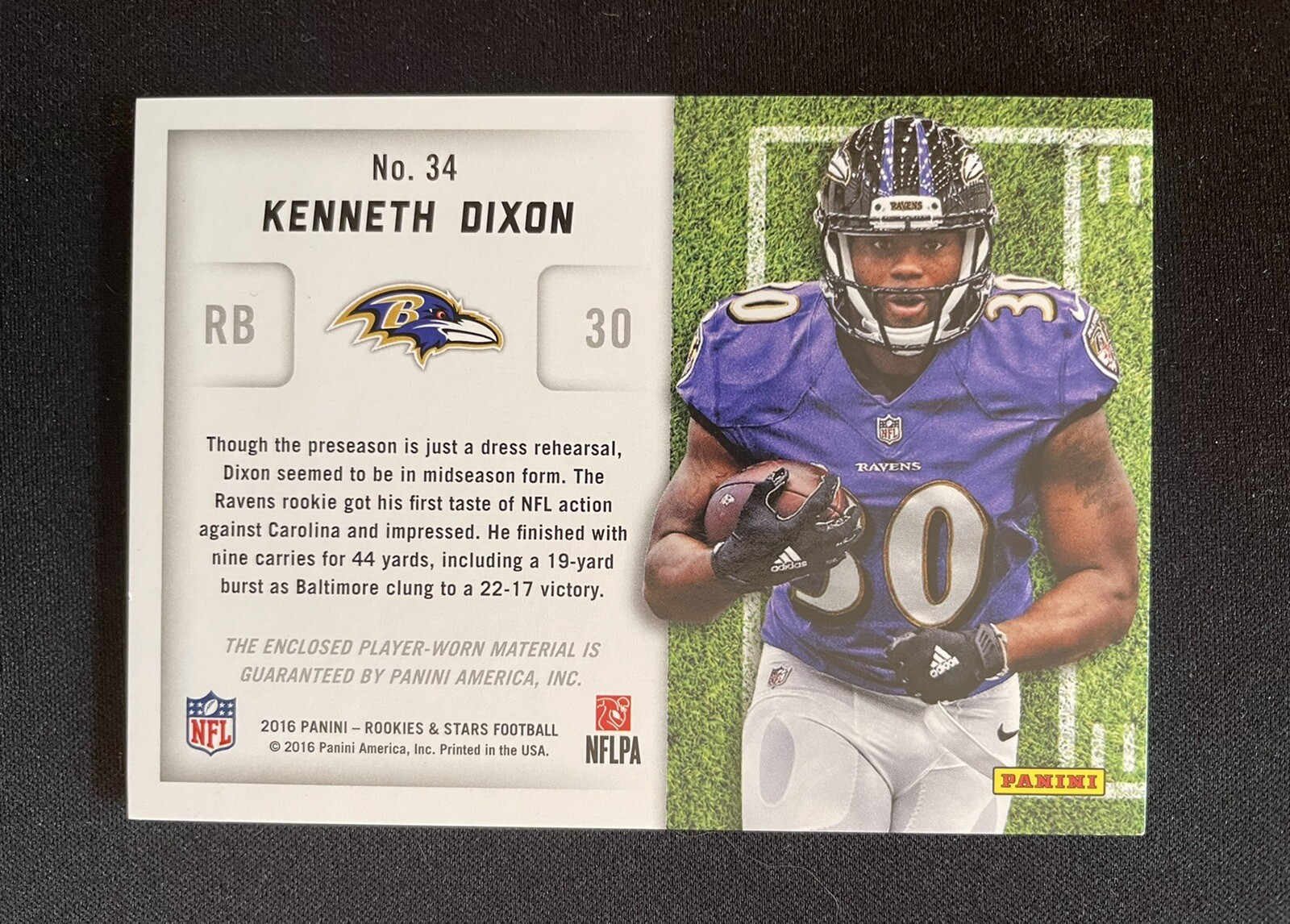 2016 Rookies & Stars Kenneth Dixon Cross Training Rookie Prime Patch # ...