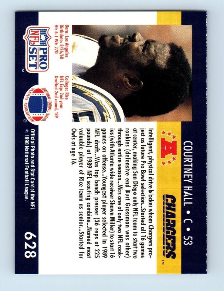 1990 Pro Set Courtney Hall San Diego Chargers #628 | eBay
