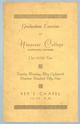1954 Hiwassee College Graduation program Madisonville Tennessee history ...
