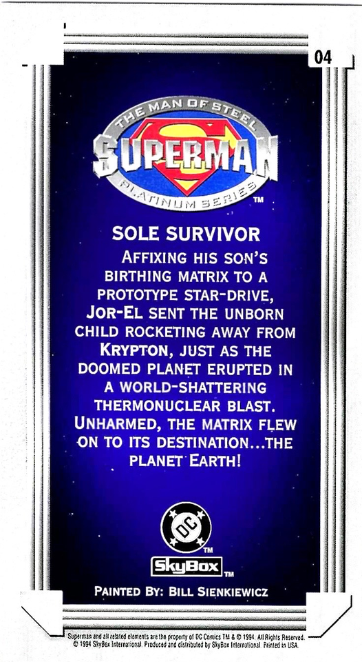 1994 SkyBox Superman Man of Steel Platinum Series Premium Edition PICK ...