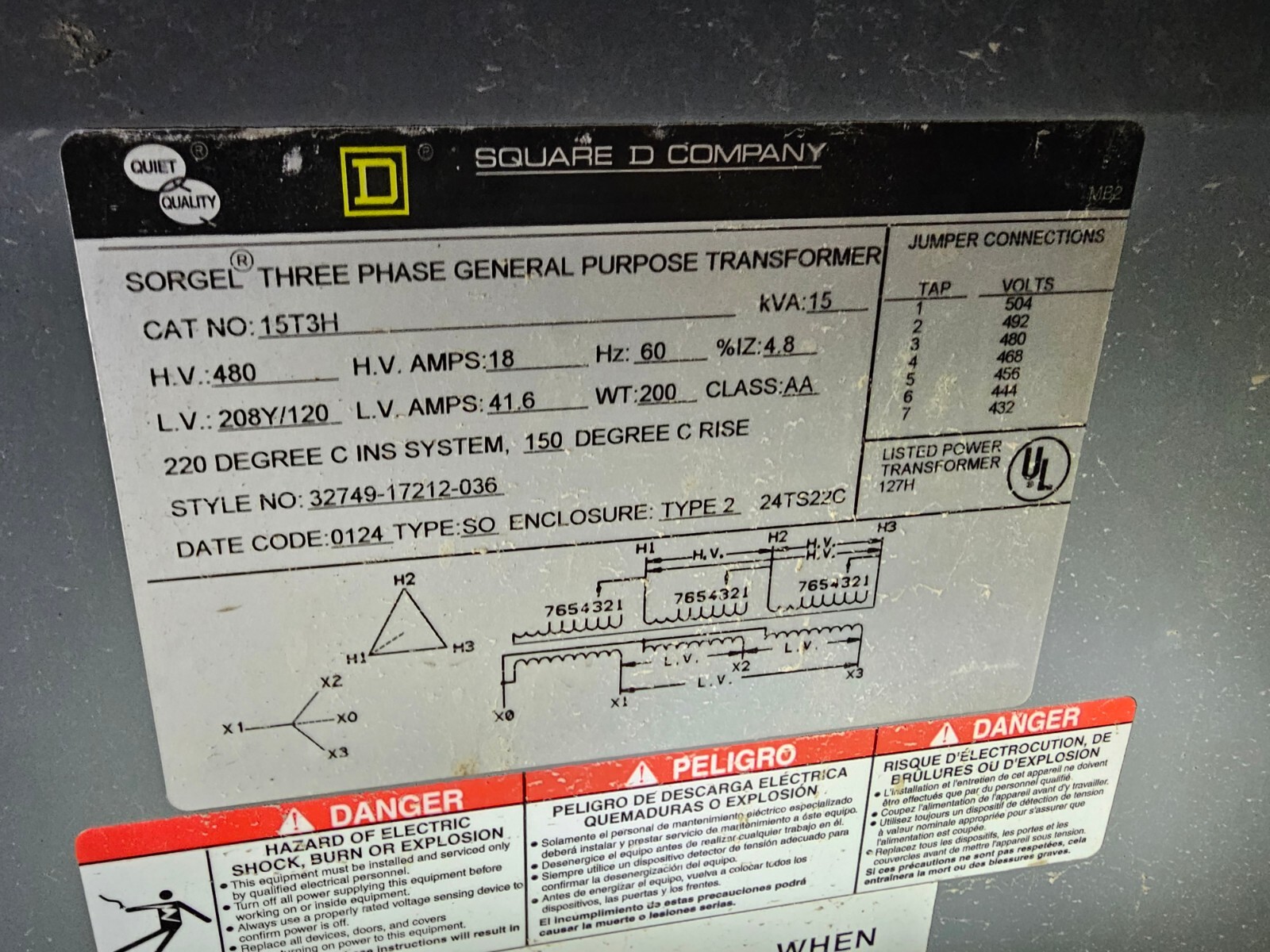 Square D Transformer 15 KVA 480 - 208Y/120 Volt 3 Phase Cat# 15T3H | eBay