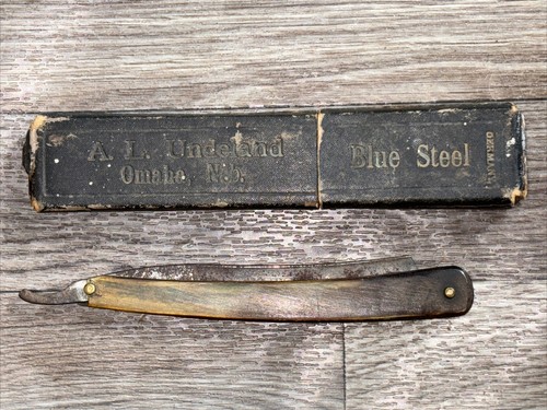 A L Undeland & Co Blue Steel Straight Razor in Box Omaha Nebraska | eBay